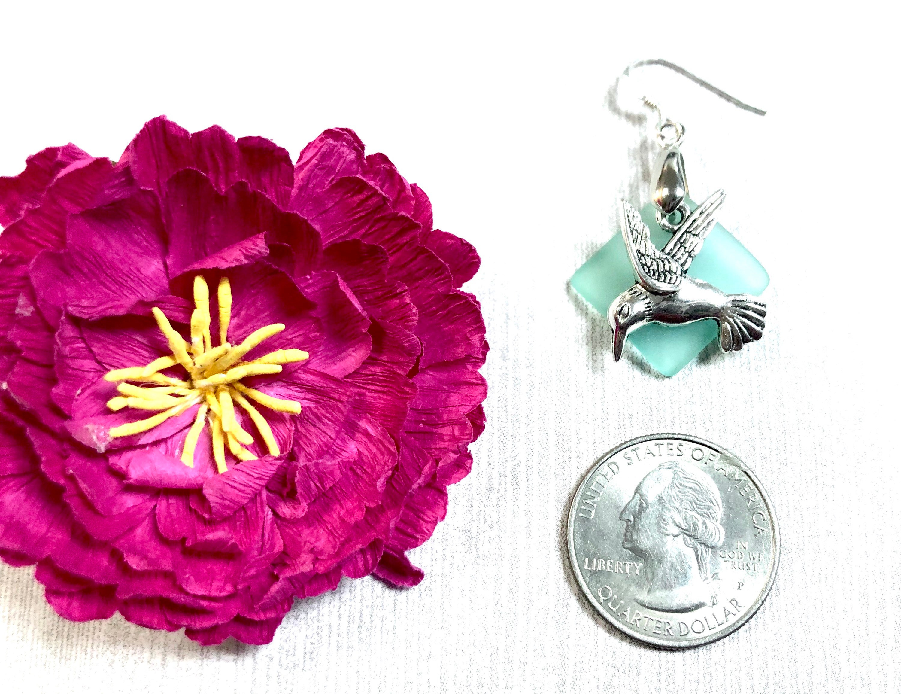 Sea Glass Hummingbird Earrings Hummingbird Earrings Green | Etsy