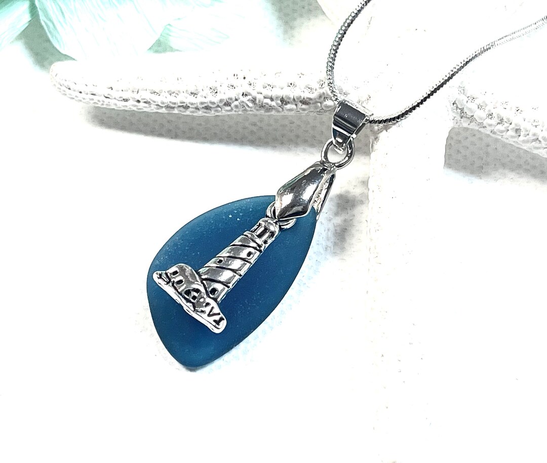 Sea Glass Lighthouse Necklace, Lighthouse Pendant Necklace, Lighthouse ...