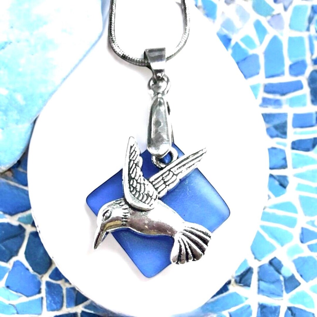 Sea Glass Hummingbird Necklace• Hummingbird Necklace• Hummingbird ...