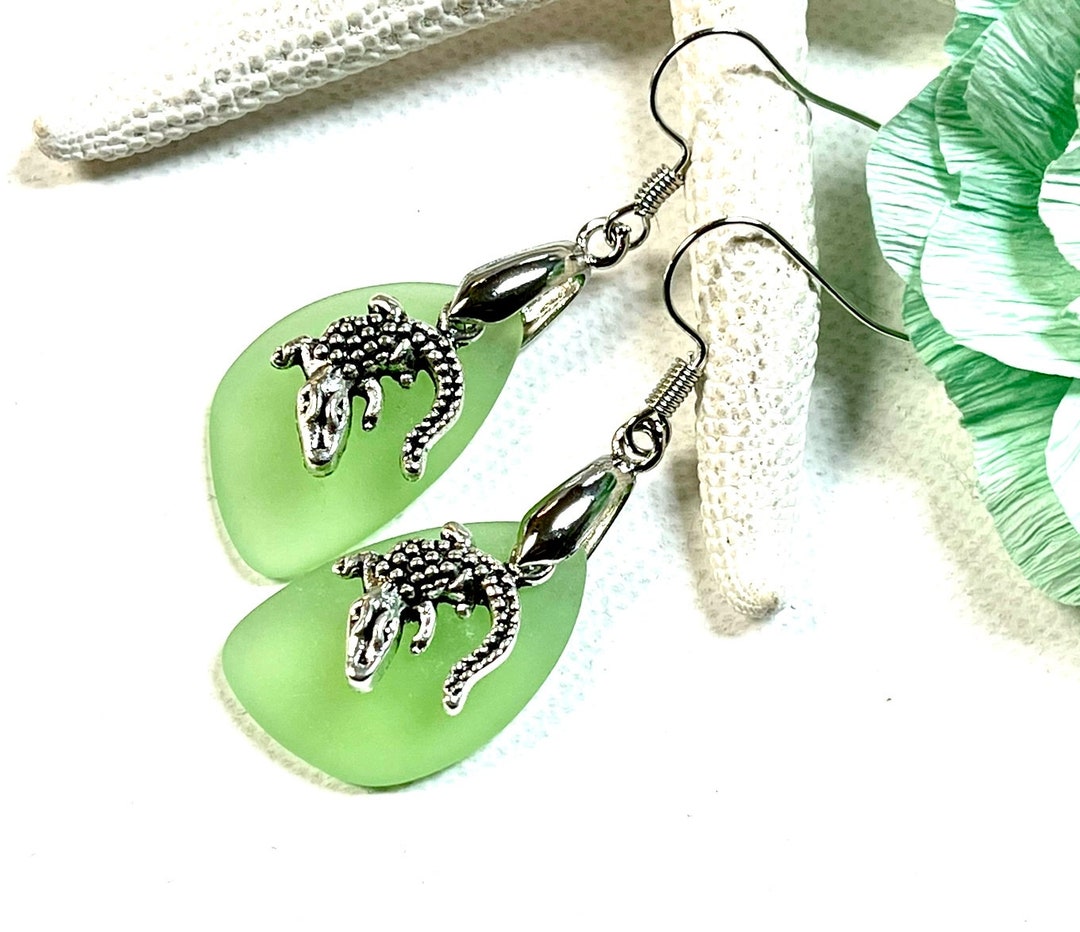 Alligator Earrings, Sea Glass Alligator Earrings, Alligator Jewelry ...