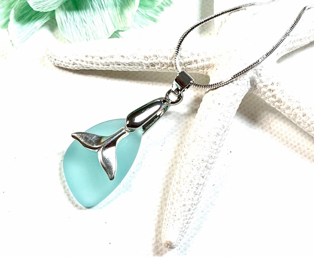Sea Glass Whales Tail Necklace, Whales Tail Pendant Necklace, Whales ...