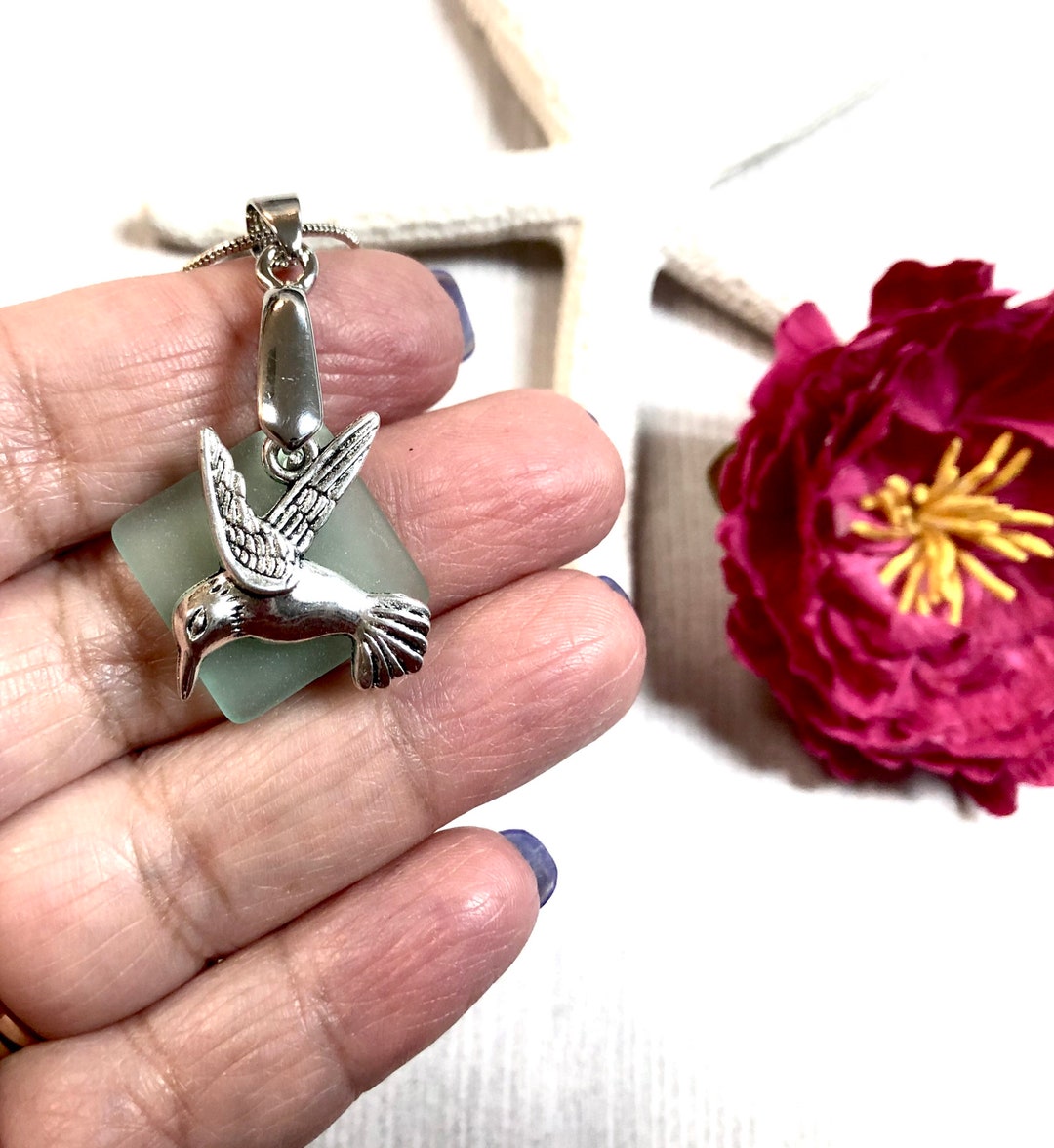Sea Glass Hummingbird Necklace Hummingbird Necklace, Green Sea Glass ...