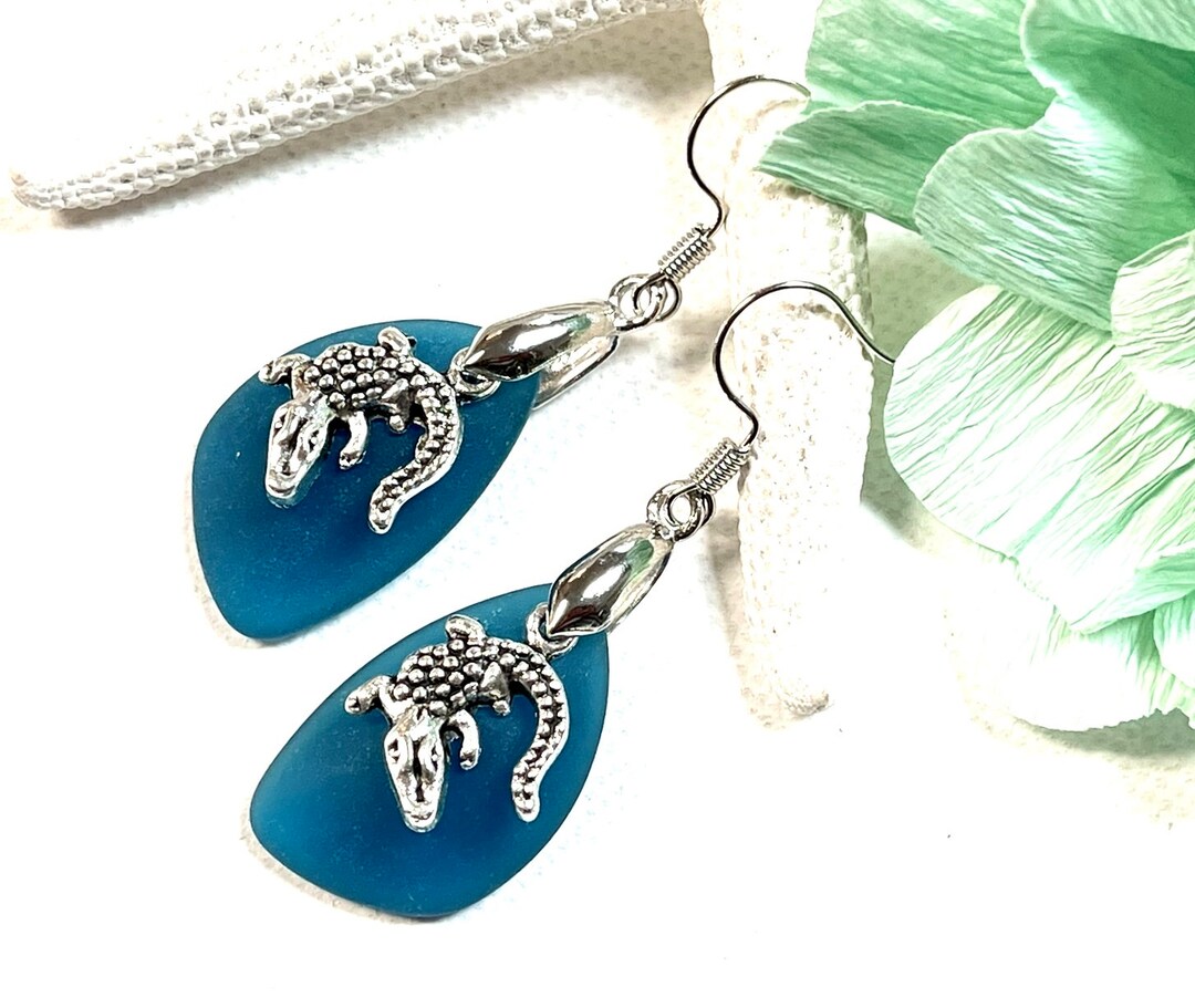 Alligator Earrings, Sea Glass Alligator Earrings, Alligator Jewelry ...