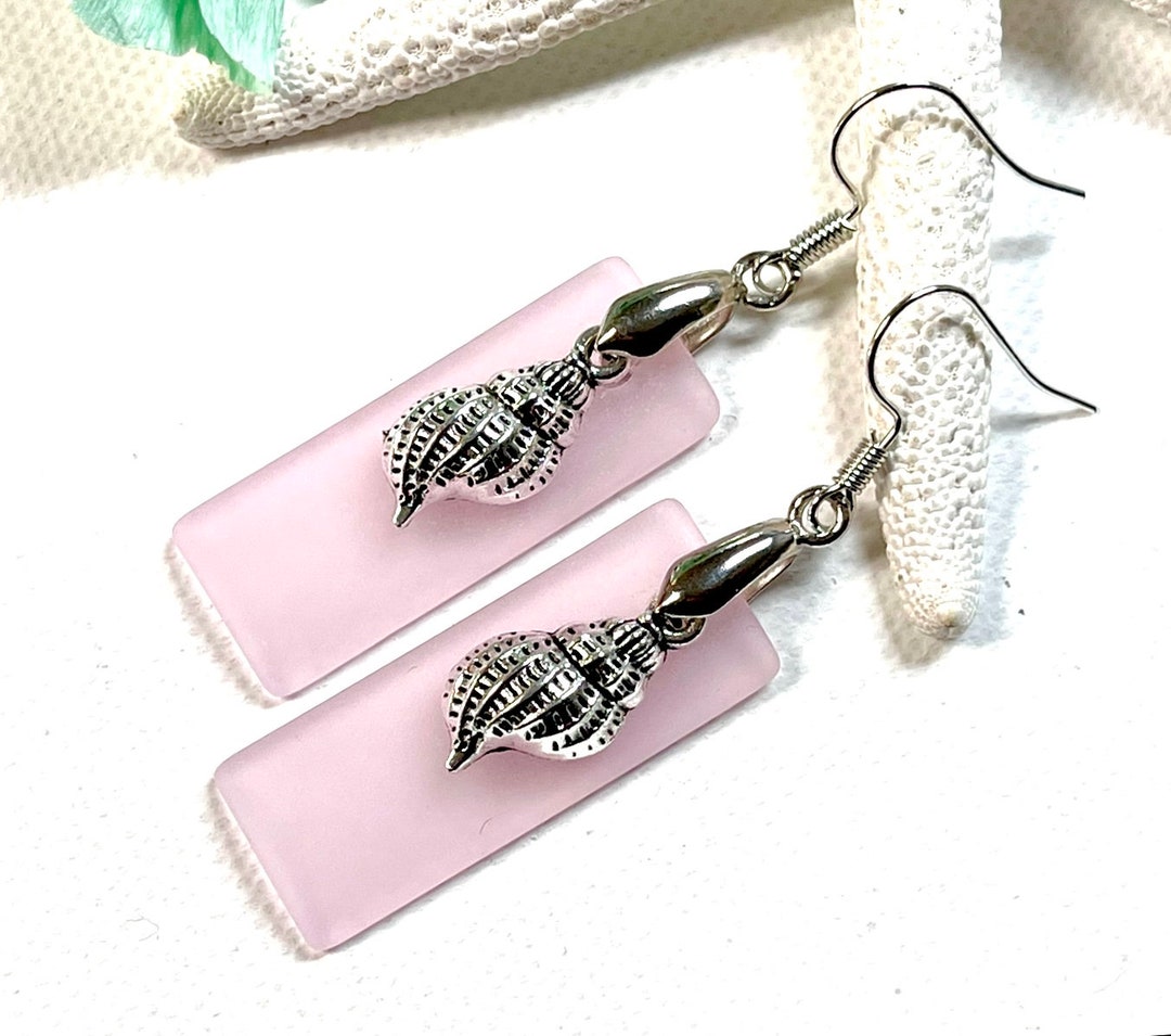 Sea Glass Conch Shell Earrings, Conch Shell Earrings, Sea Glass ...