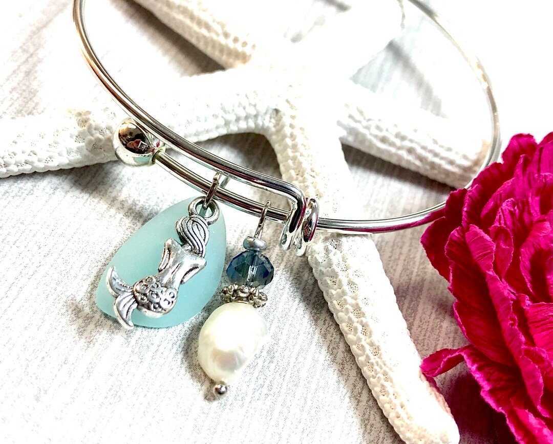 Sea Glass Mermaid Bracelet, Mermaid Bracelet, Sea Glass Bangle Bracelet ...