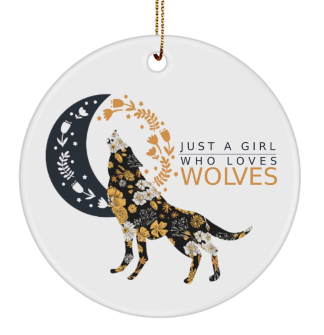 Howling Wolf Floral Cottagecore Just A Girl Who Loves Wolves 3 Ceramic ...