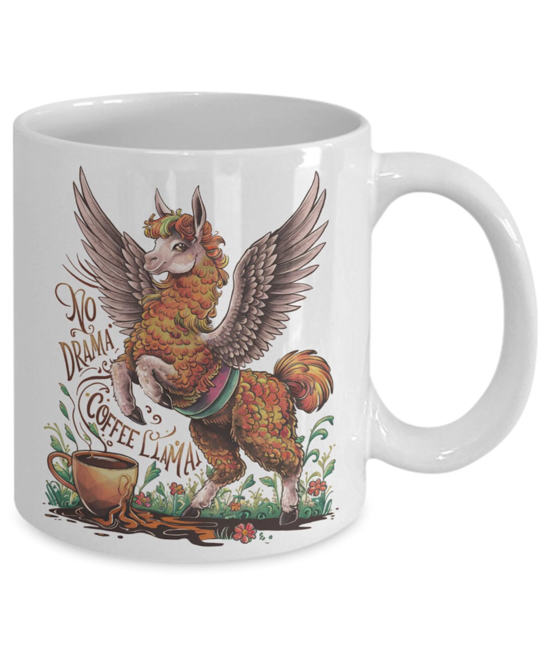 No Drama Coffee Llama Funny Winged Llama Coffee Mug - Etsy
