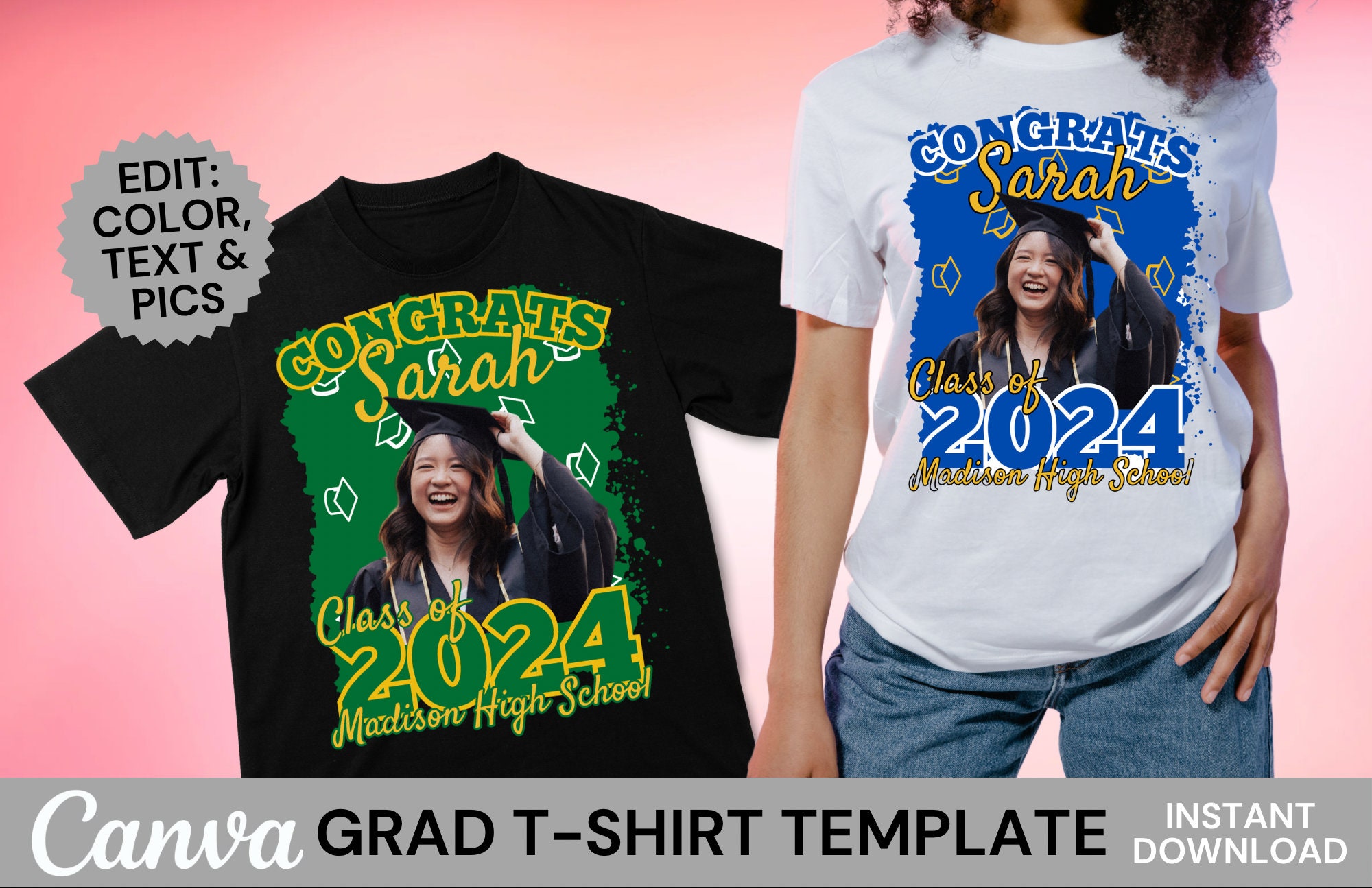 Graduation Shirt Design Template Bundle, Customizable, Canva Pro, Easy ...