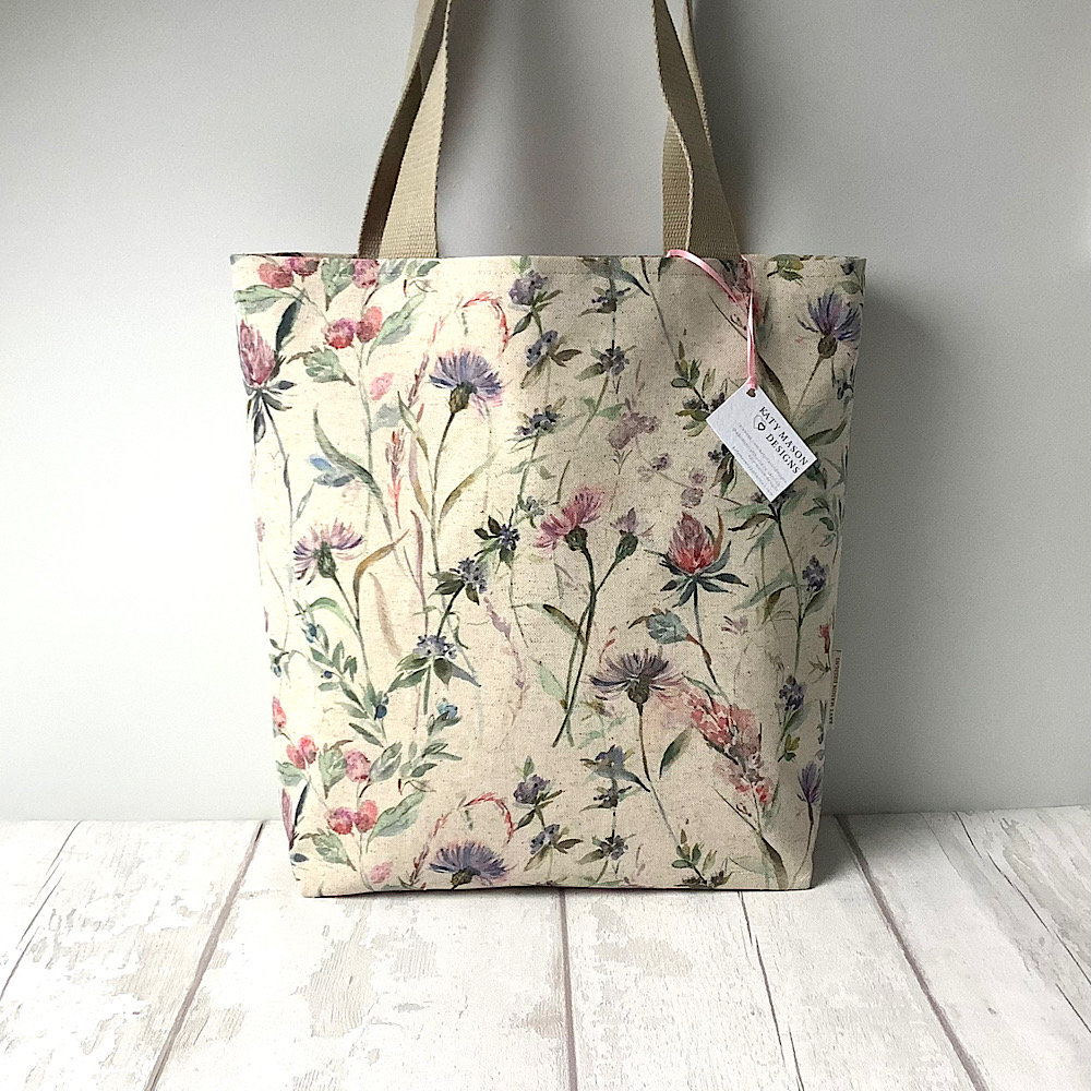 Long Handled Tote Bag Floral Linen Green or Plain - Etsy UK