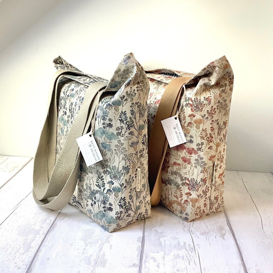 Long Handled Tote Bag - Floral - Blue or Red - Etsy