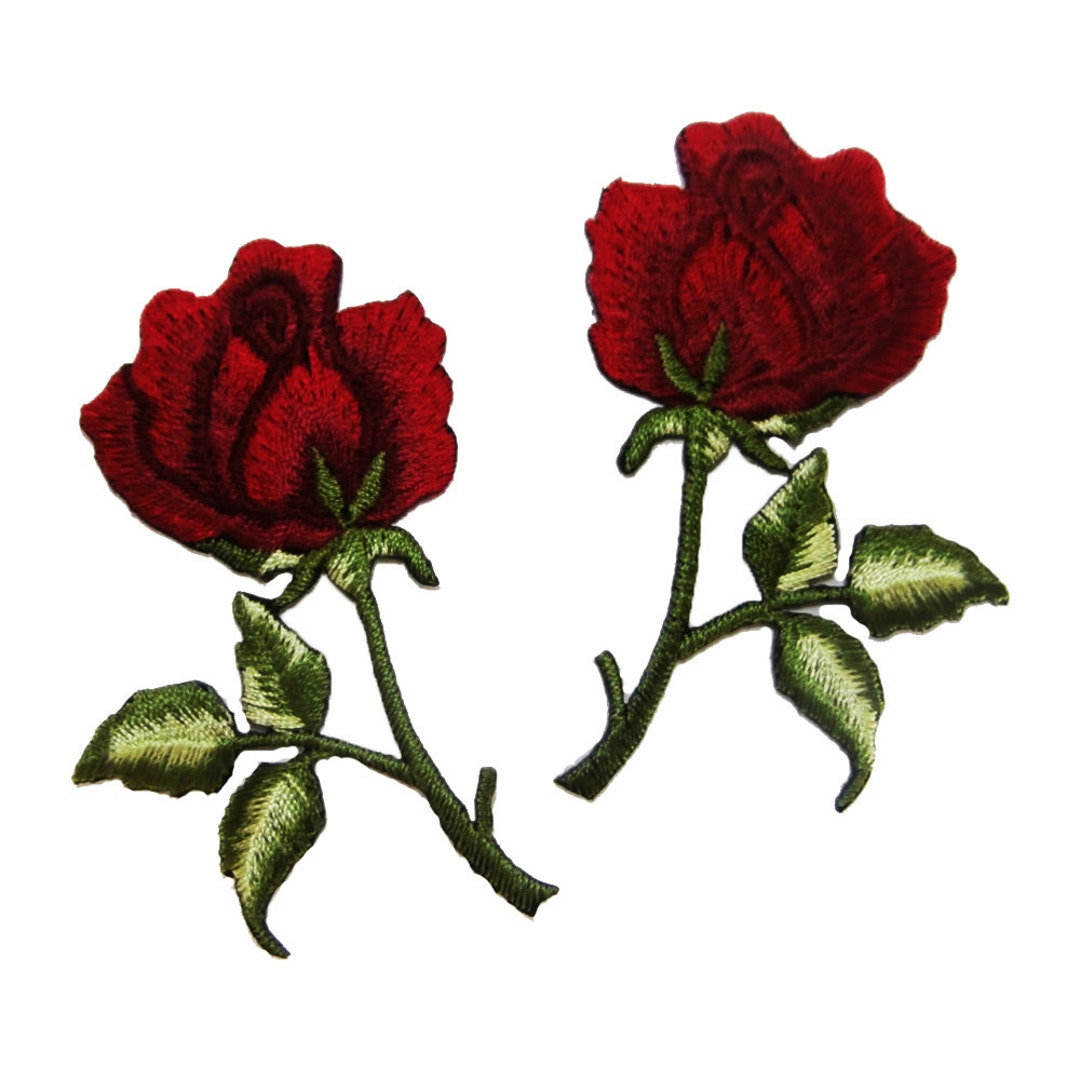 1 Pairs Flower Patches Red Rose Patches Iron on Patch Embroidered ...