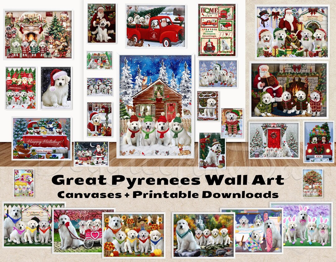 Great Pyrenees Dog Christmas Canvas Wall Art, Modern Painting Trendy ...