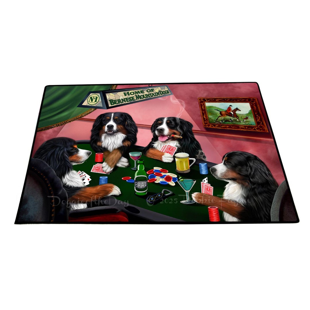 Home of Bernese Mountain Dogs Playing Poker Floor Mat, Poker Playing ...
