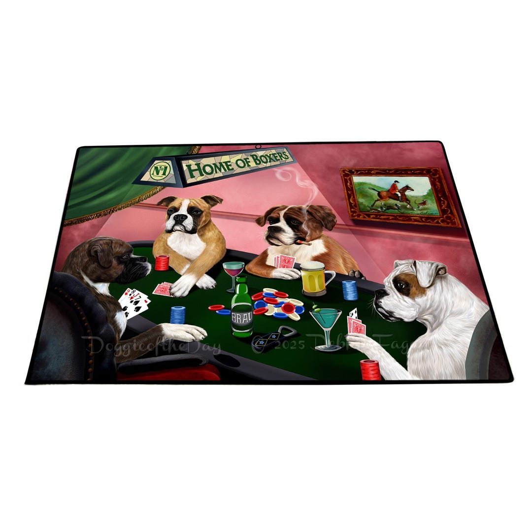 Home of Boxer Dogs Playing Poker Floor Mat, Poker Playing Dogs Rug ...