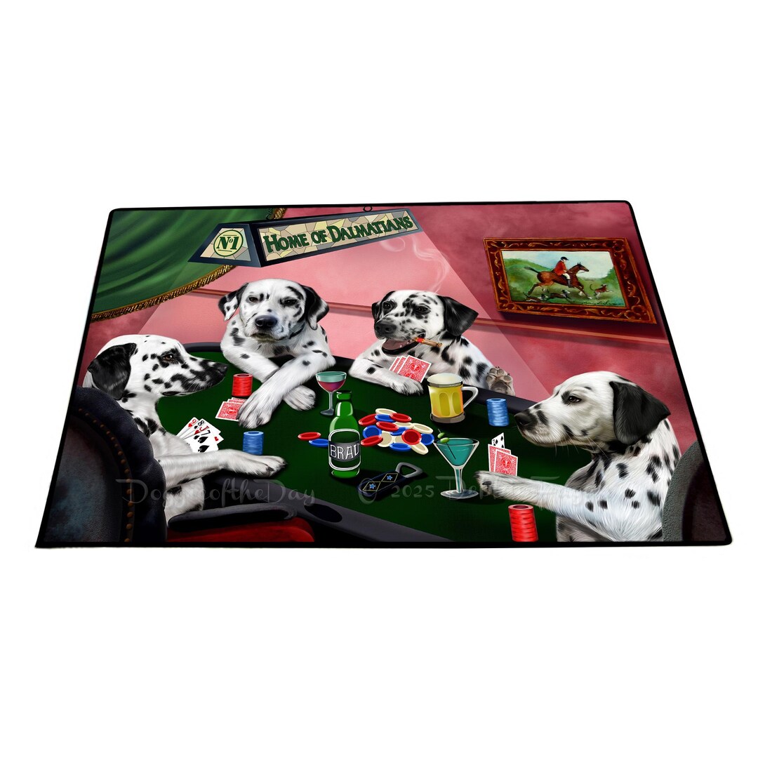 Home of Dalmatian Dogs Playing Poker Floor Mat, Poker Playing Dogs Rug ...
