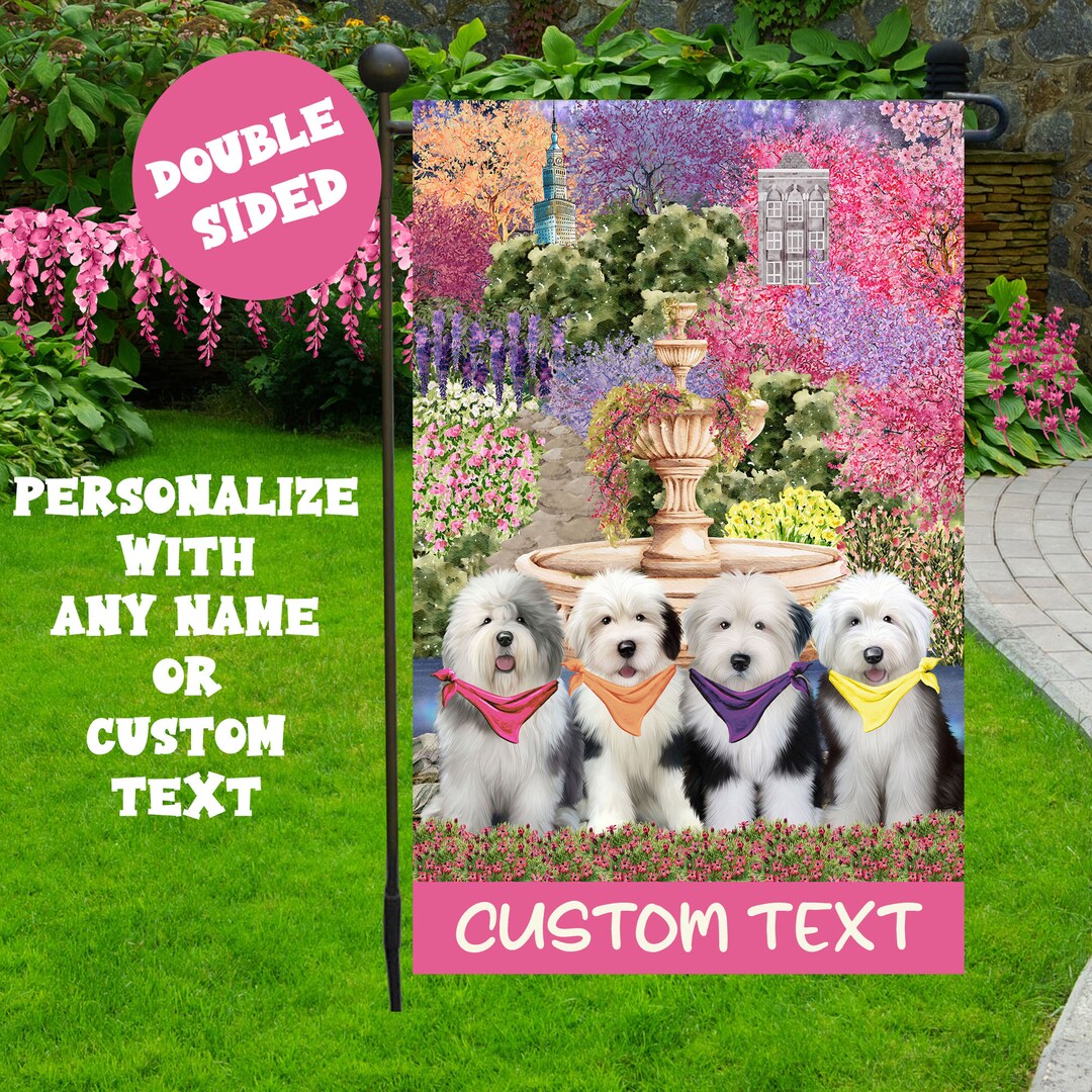 Old English Sheepdog Garden Flags Double Sided Yard Spring Decorative ...