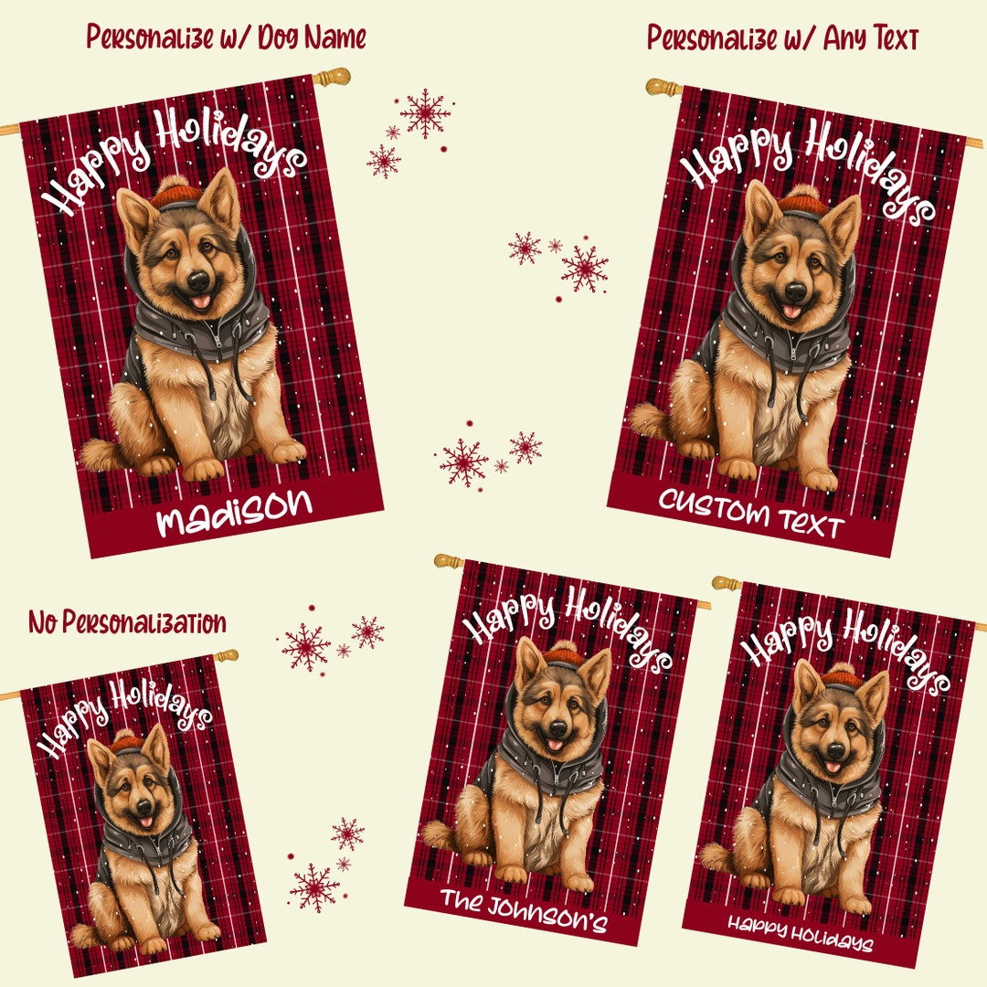 Customized Happy Holidays Dog House Flag, Personalize W/ Dog Name or ...