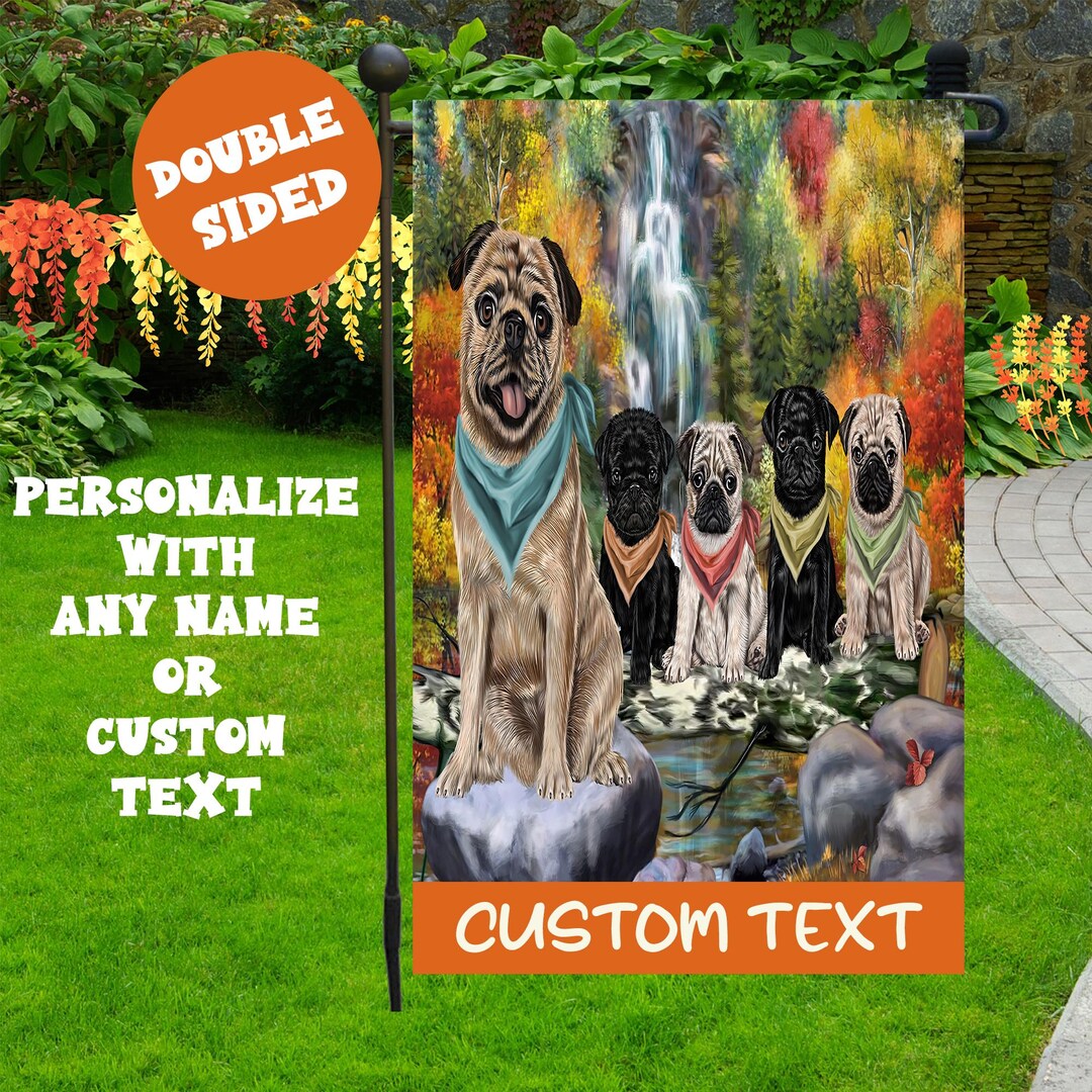 Pug Dog Garden Flag Waterfall Puppy Yard Flag Decorative Personalized ...