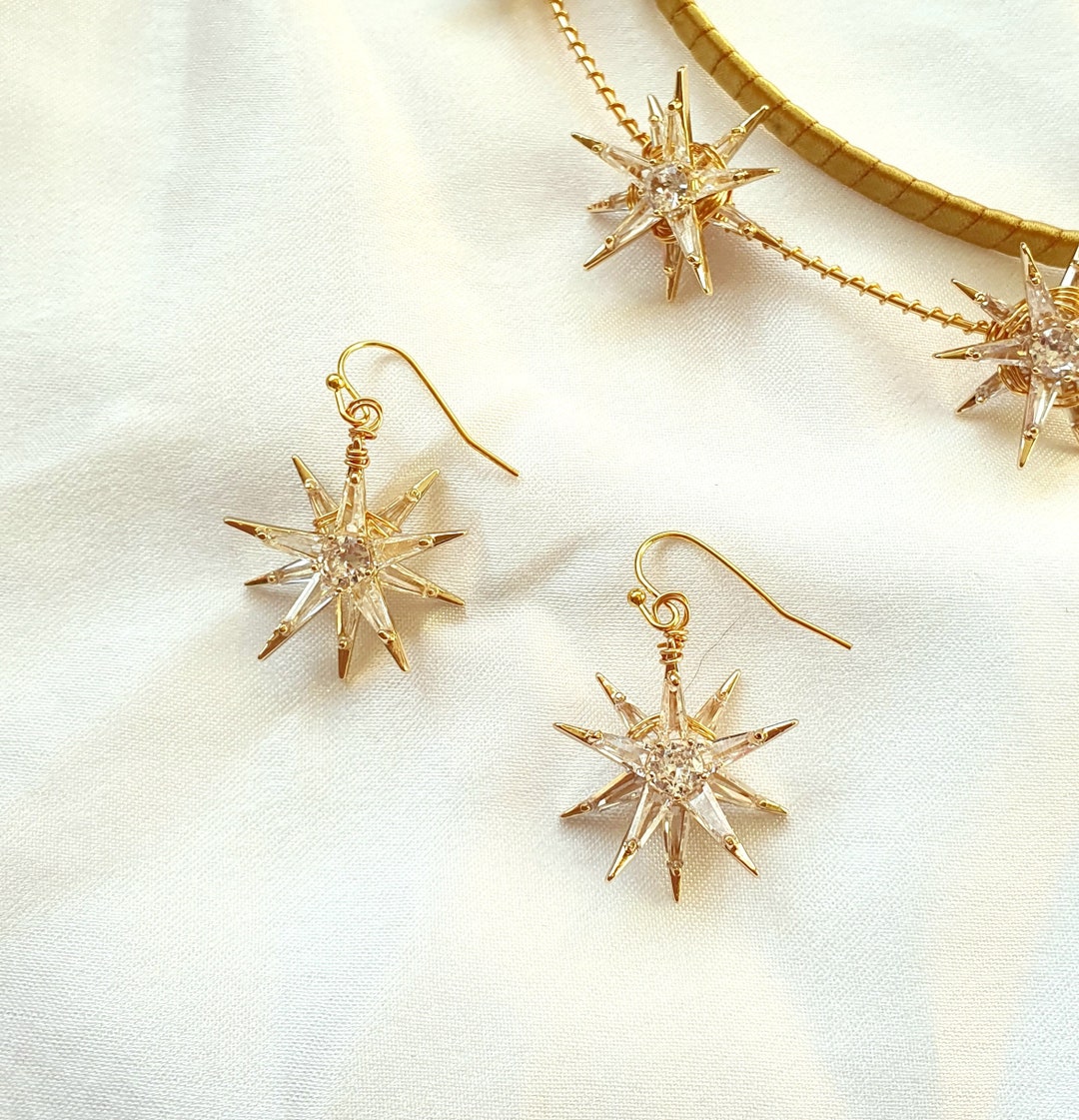 Celestial Wedding Earrings, Luxury Star Earrings, Bridesmaid Gift, Rose ...