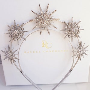 Celestial Tiara With Bold Crystal Stars, Luxury Bridal Crown, Starry ...