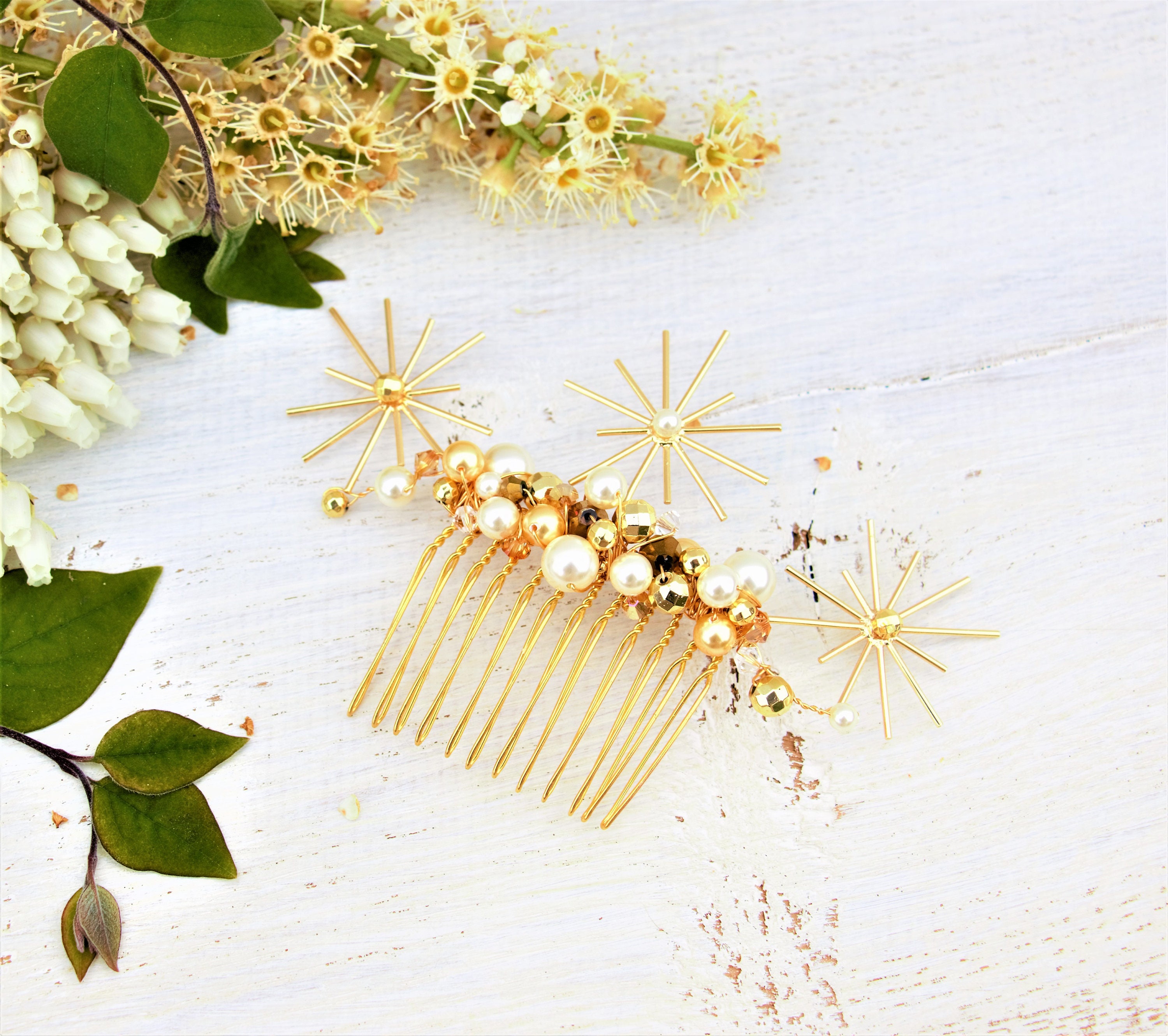 Gold star hair comb Bridal hair comb Celestial wedding | Etsy