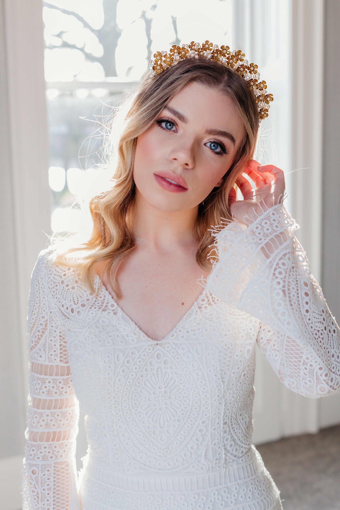 Romantic Floral Bridal Crown, Boho Wedding Tiara, Rustic Flower ...