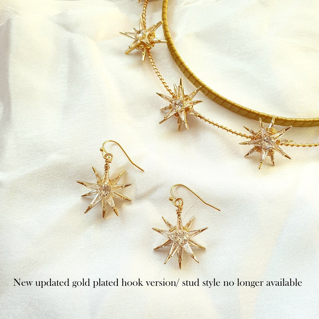 Celestial Wedding Earrings, Luxury Star Earrings, Gold Star Earrings ...