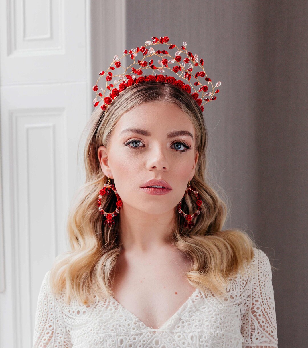 Statement Red Headpiece, Bold Crystal Wedding Hairpiece, Unique ...