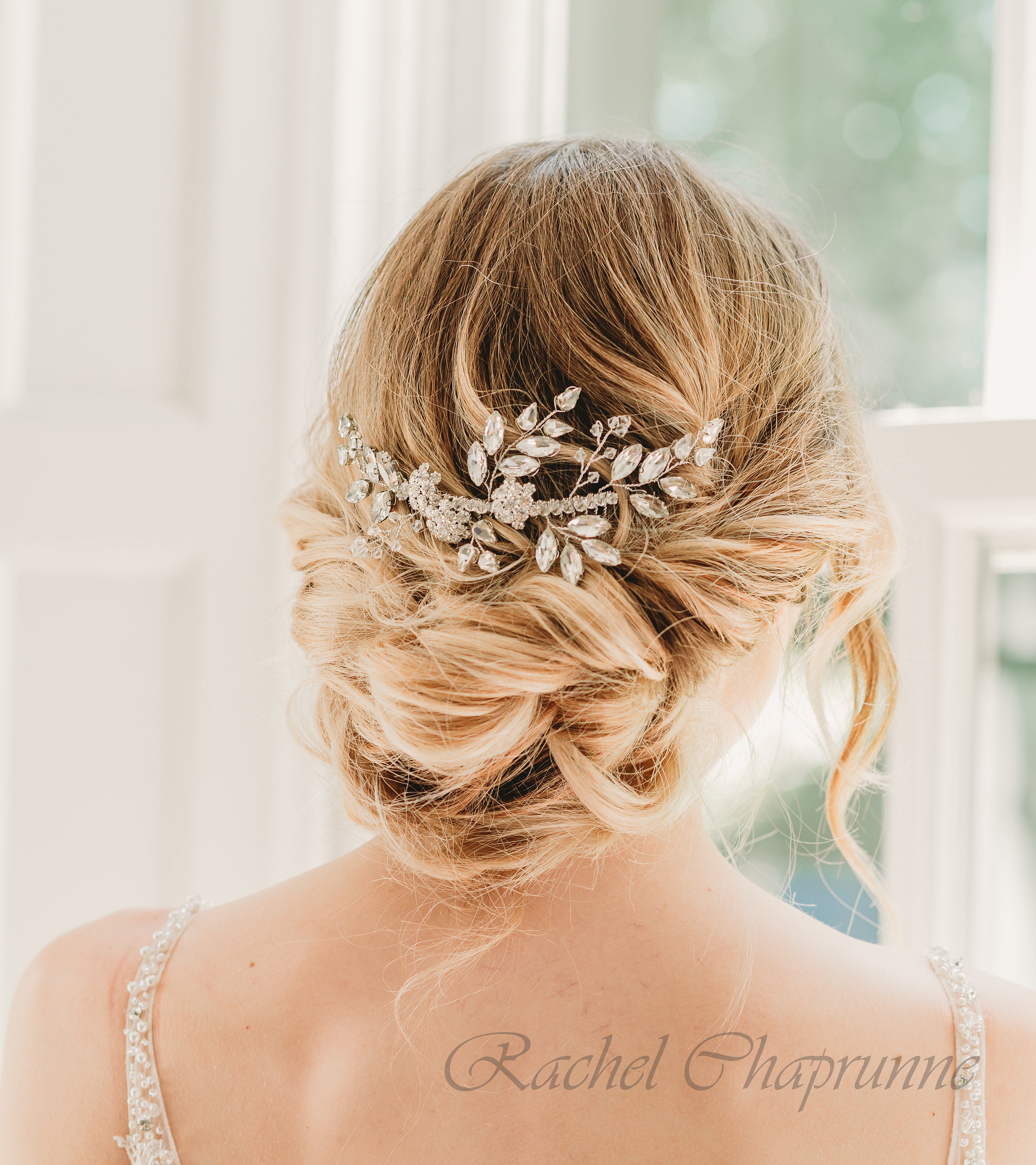 Bridal headpiece for back of hair bridal hair vine silver | Etsy