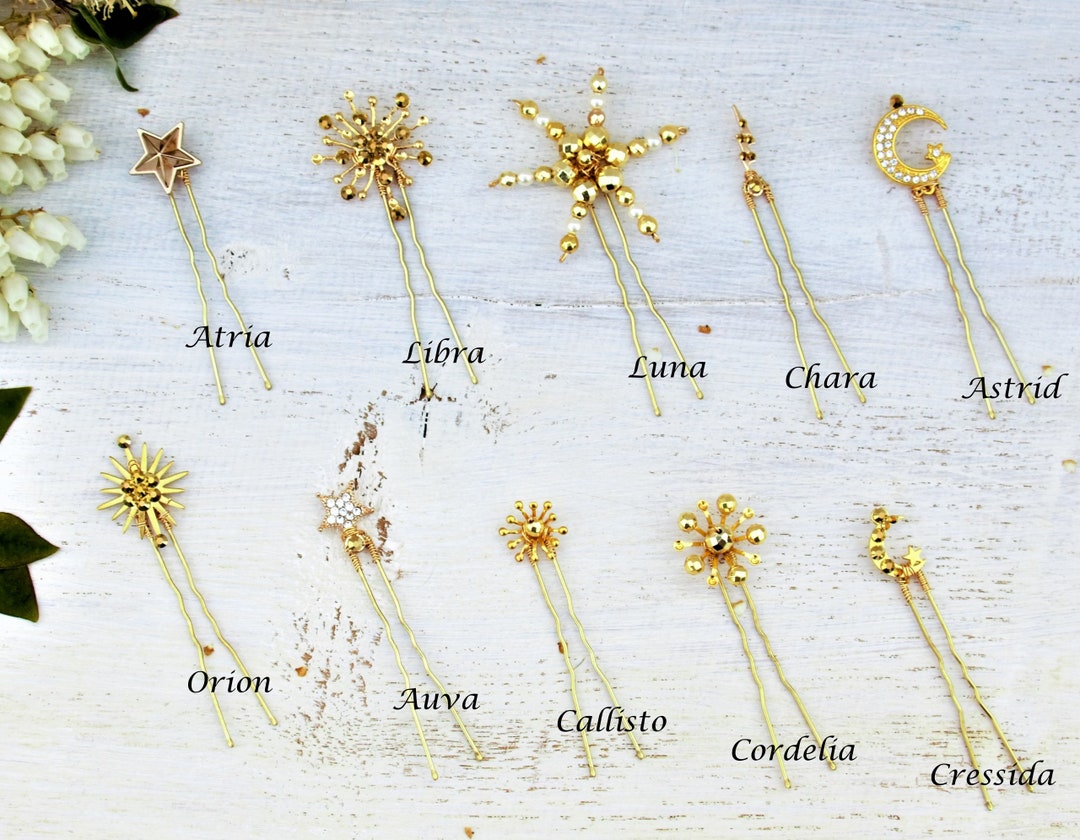 Celestial Wedding Hair Pins, Gold Wedding Hair Pins, Moon Wedding Hair ...