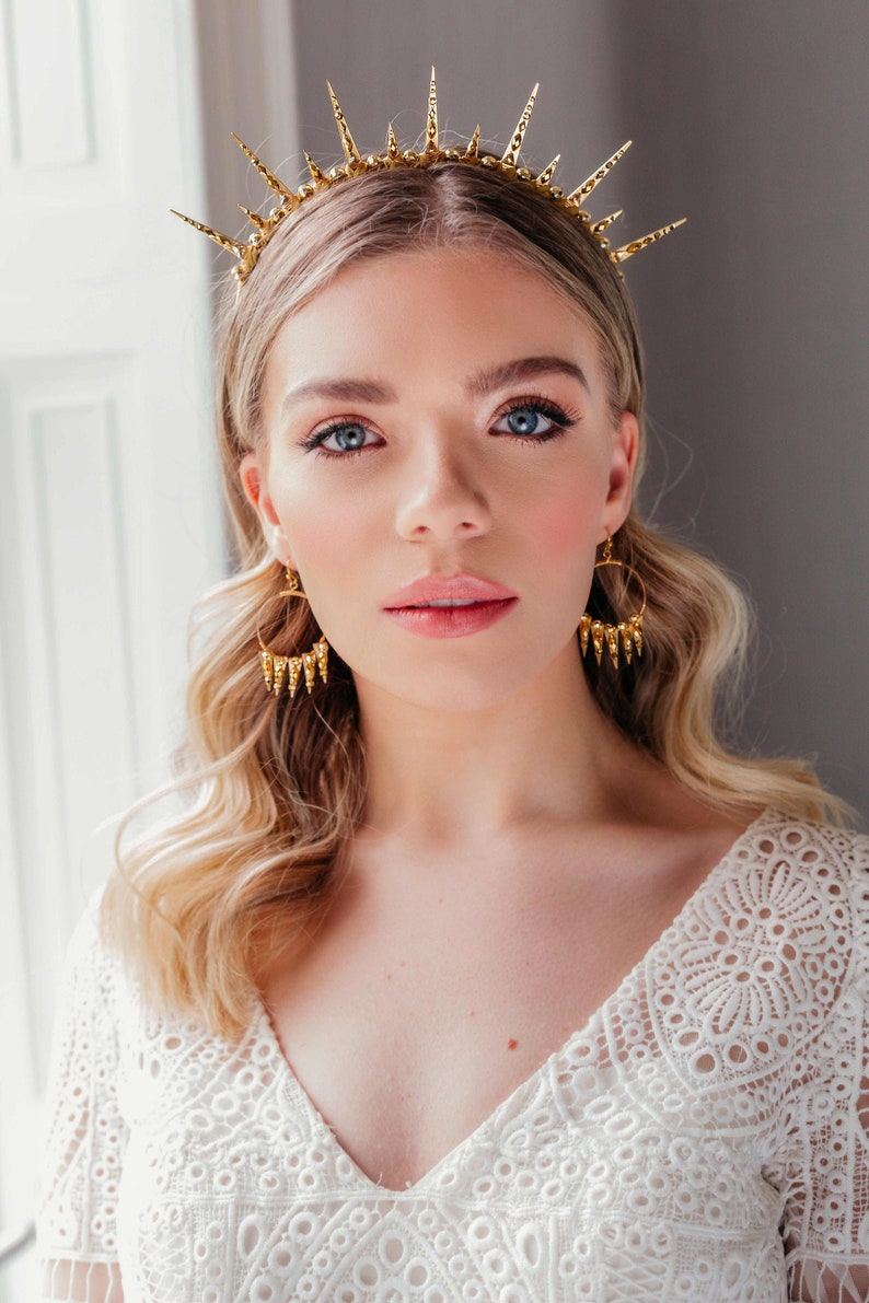 Spiked Headpiece, Gold Spike Crown, Punk Wedding, Spike Halo, Goth ...