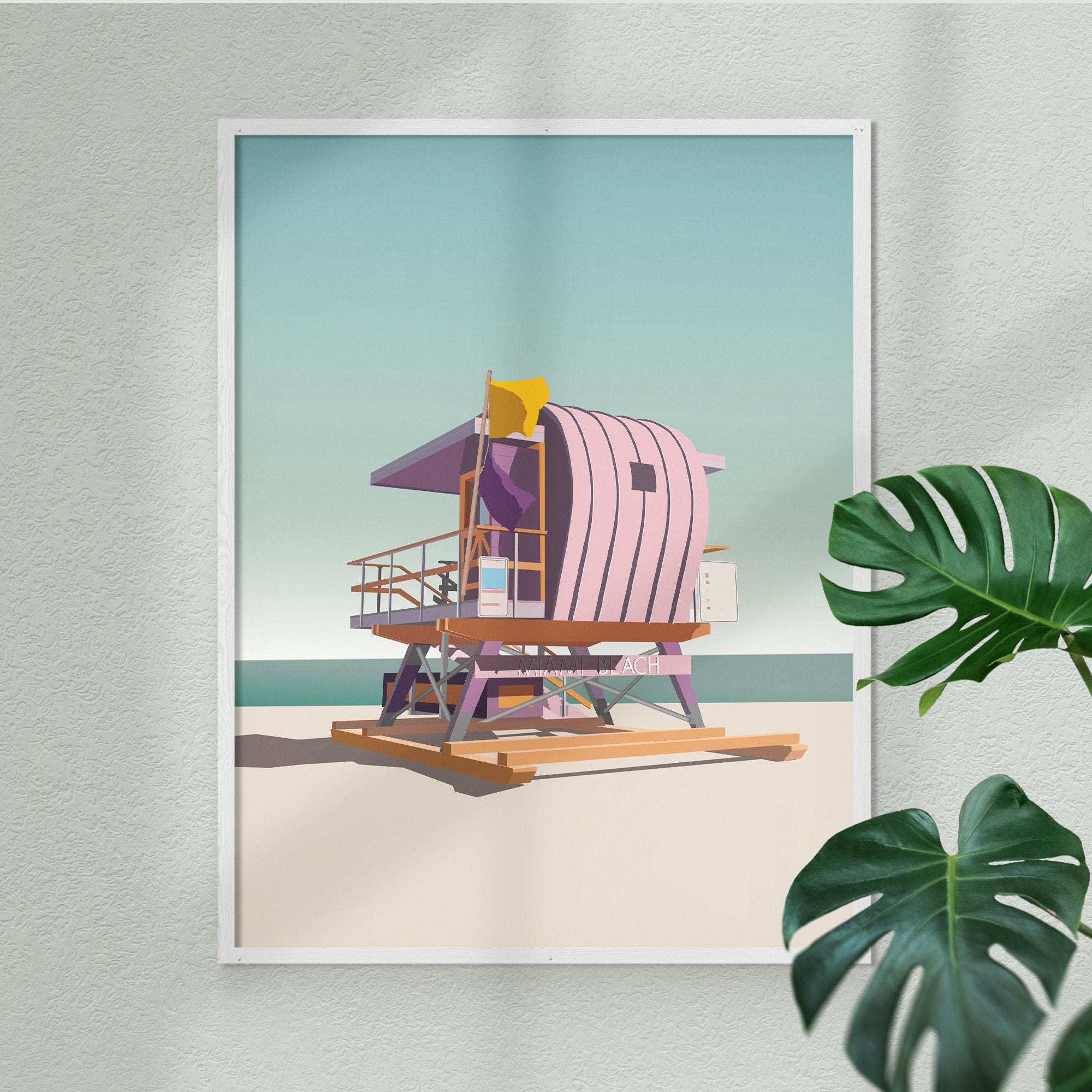 Miami Beach Travel Poster | Pink Beach Hut Art Print | South Beach ...