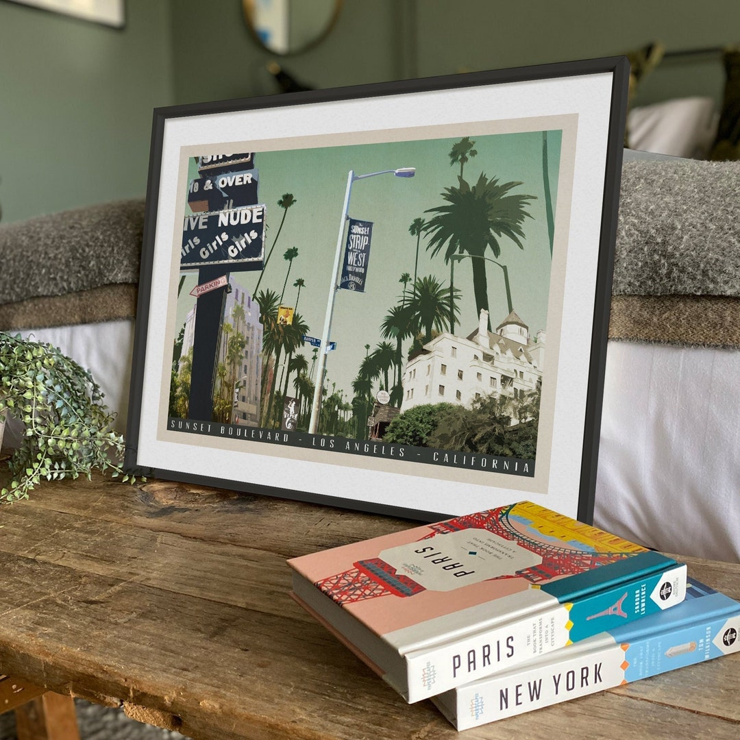 Hollywood Vintage Style Travel Poster | Sunset Blvd Art Print | Los ...