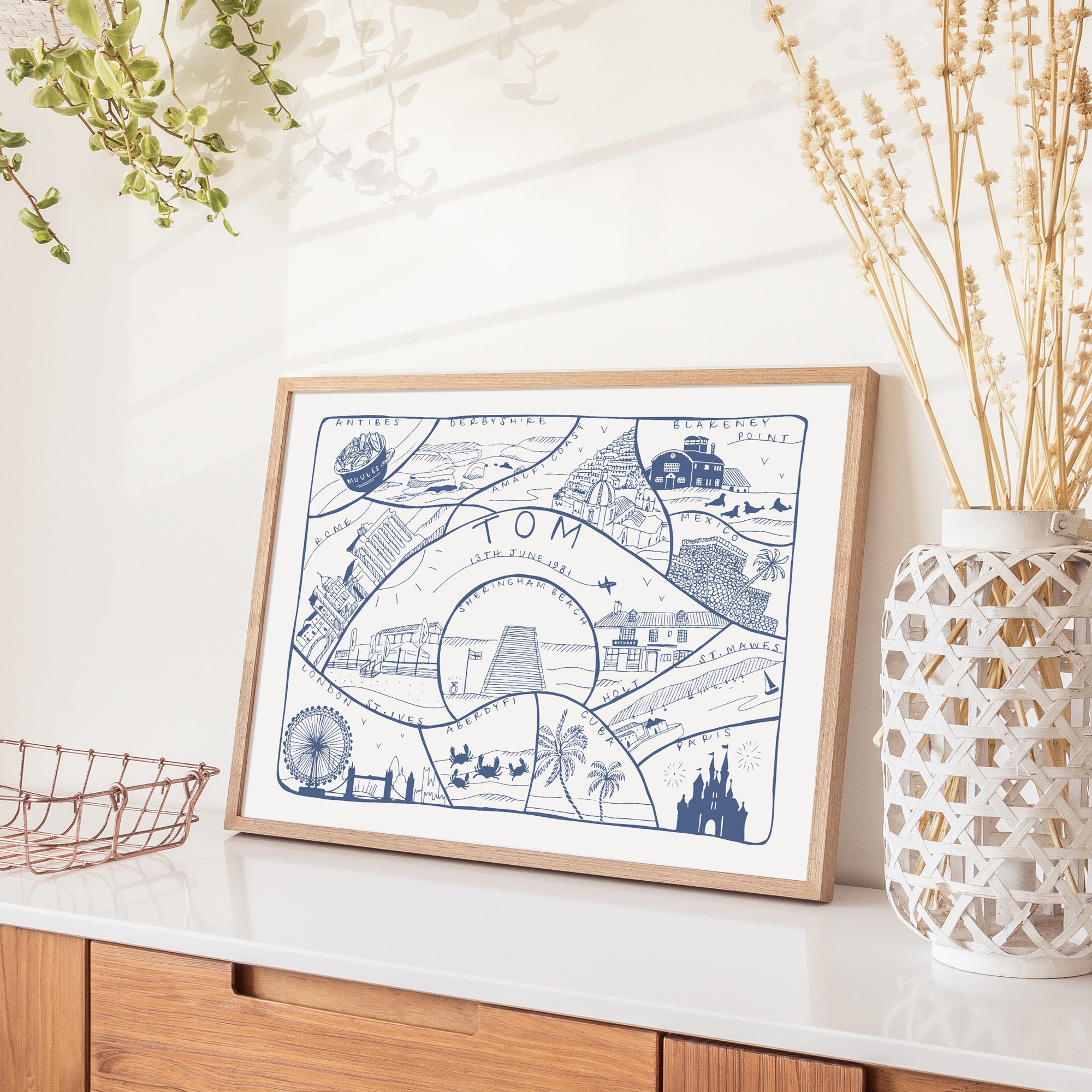 Personalised 40th Birthday Map Print Bespoke Favourite | Etsy UK