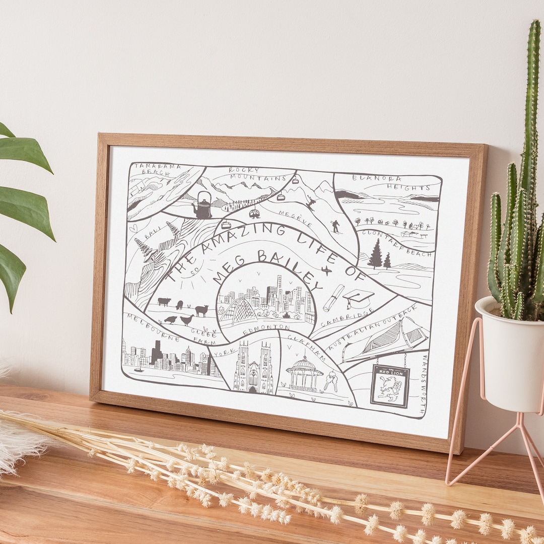 Personalised 50th Birthday Map Print Bespoke Favourite Memories ...