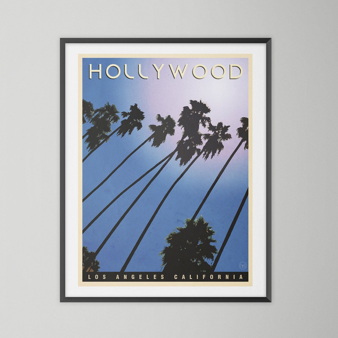 Hollywood Vintage Style Travel Poster | LA Palm Trees Print | Los ...