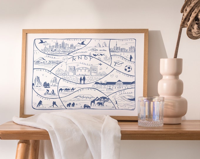 Personalised Travel Adventures Map Print | Bespoke Travel Memories ...