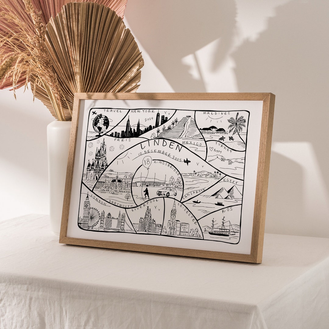 Personalised 18th Birthday Map Print | Bespoke Favourite Memories ...