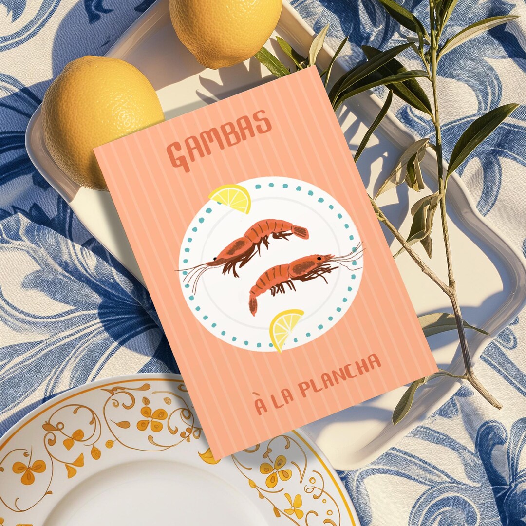 Grilled Prawns Wall Art | Gambas A La Plancha Seafood Art Print | Tapas ...
