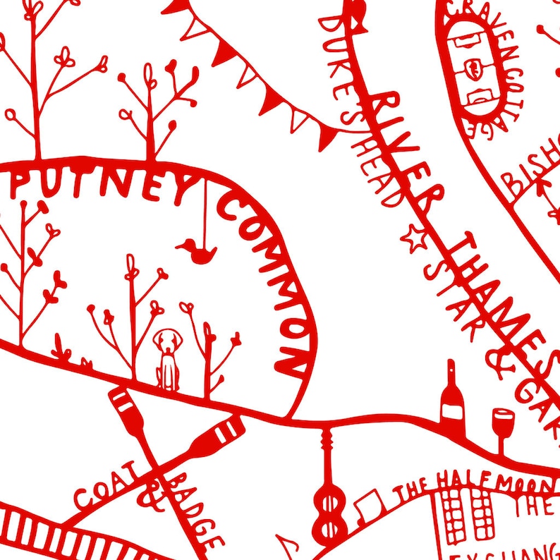 Putney Map Illustration | London Hand Drawn Map Illustration | Putney ...