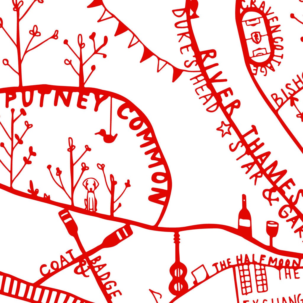 Putney Map Illustration | London Hand Drawn Map Illustration | Putney ...
