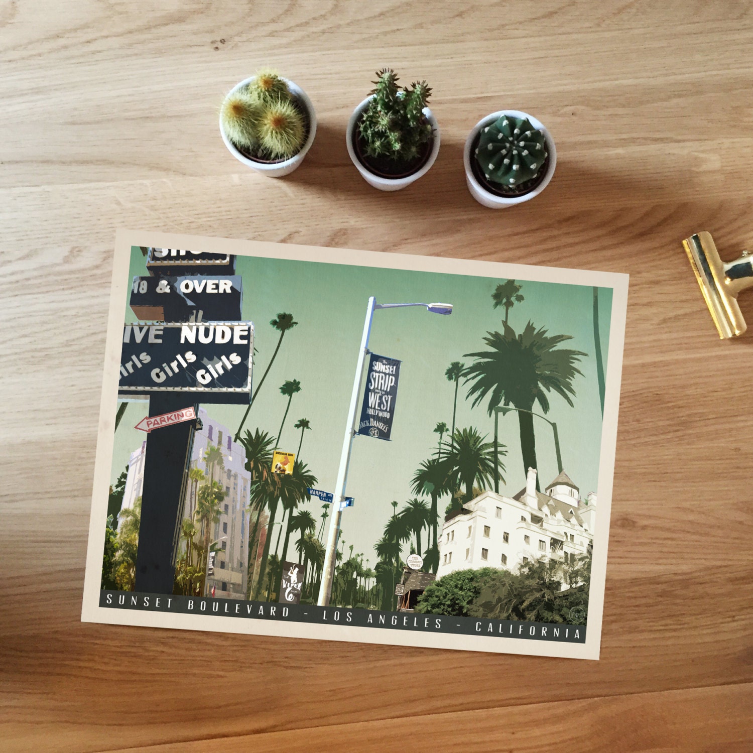 Hollywood Vintage Style Travel Poster | Sunset Blvd Art Print | Los ...