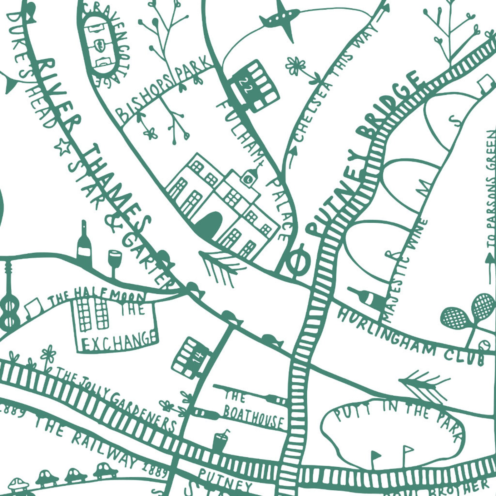 Putney Map Illustration | London Hand Drawn Map Illustration | Putney ...