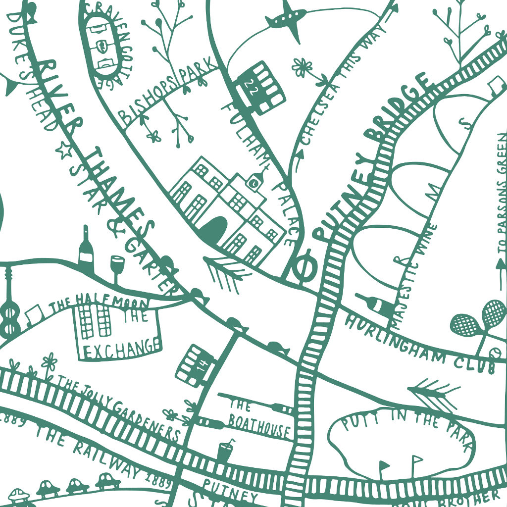 Putney Map Illustration | London Hand Drawn Map Illustration | Putney ...