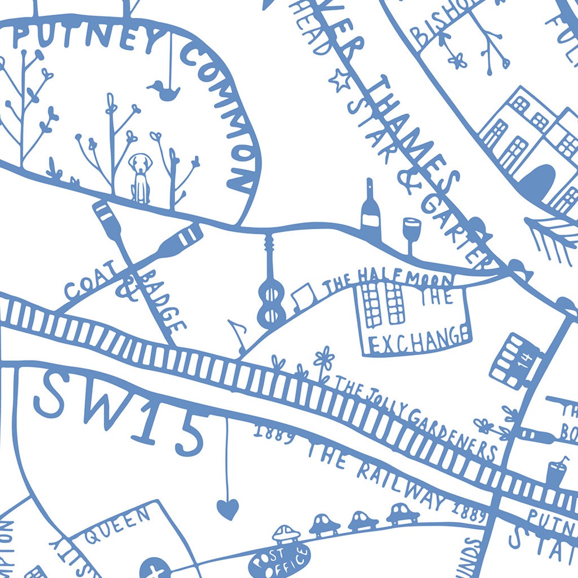 Putney Map Illustration | London Hand Drawn Map Illustration | Putney ...
