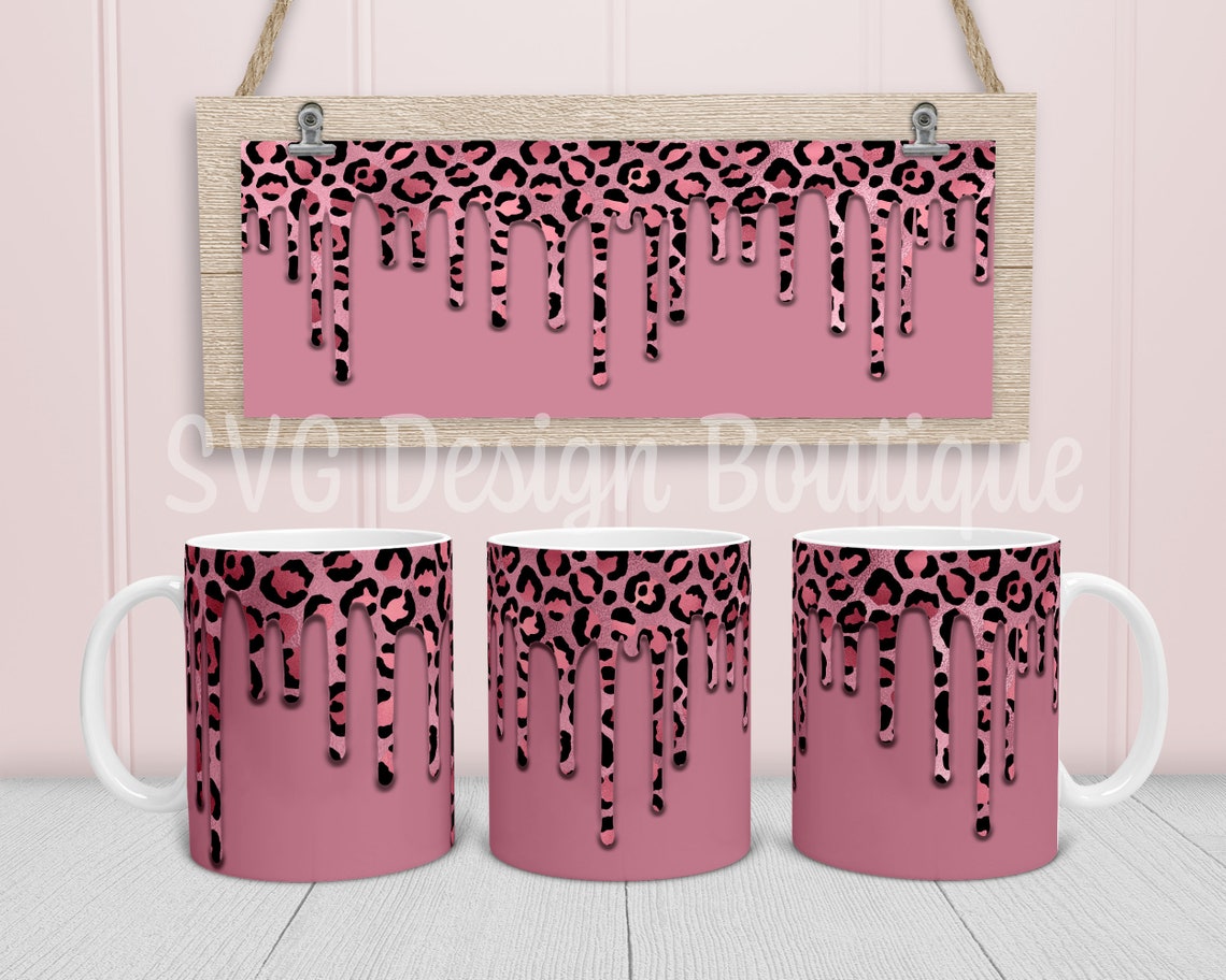 Pink Leopard Print Drip Mug Design Animal Print Coffee Mug | Etsy