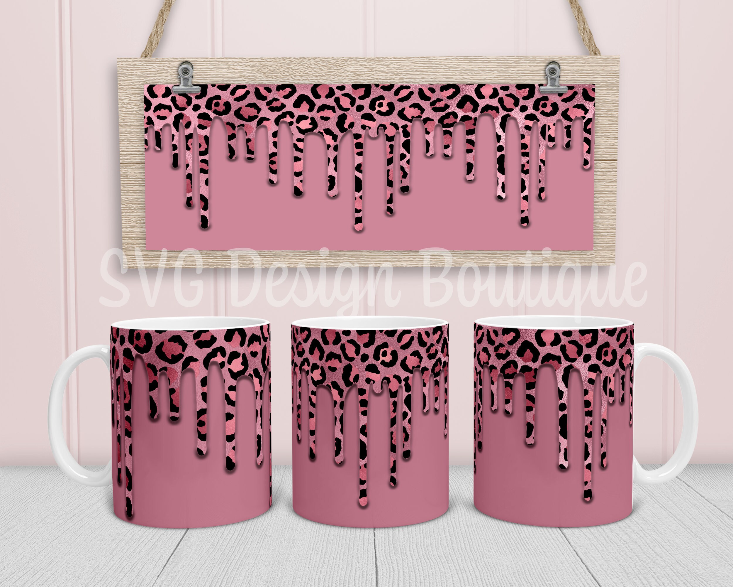 Pink Leopard Print Drip Mug Design Animal Print Coffee Mug | Etsy