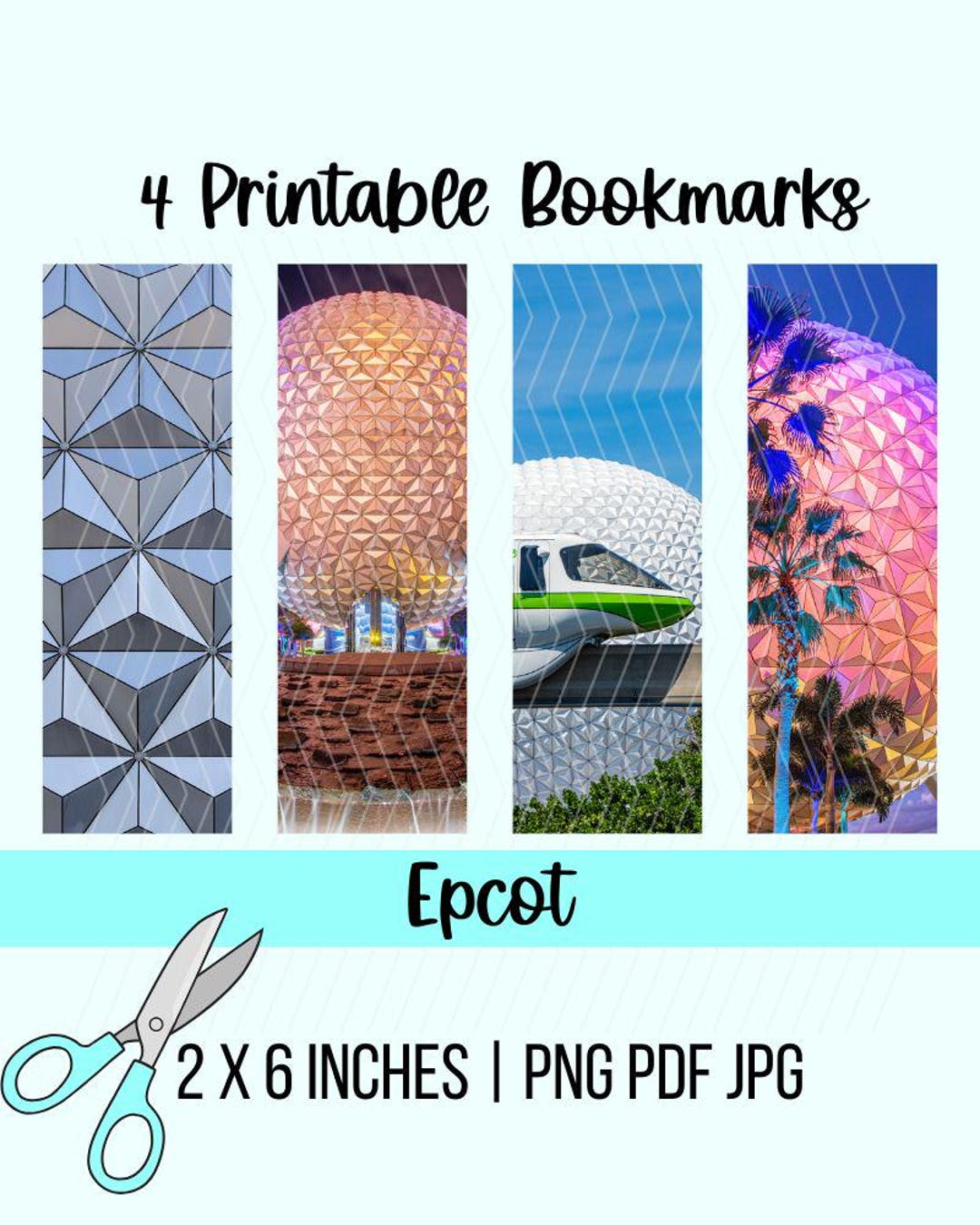 Epcot Printable Bookmarks | Disney World Printable PNG PDF Jpg Digital ...
