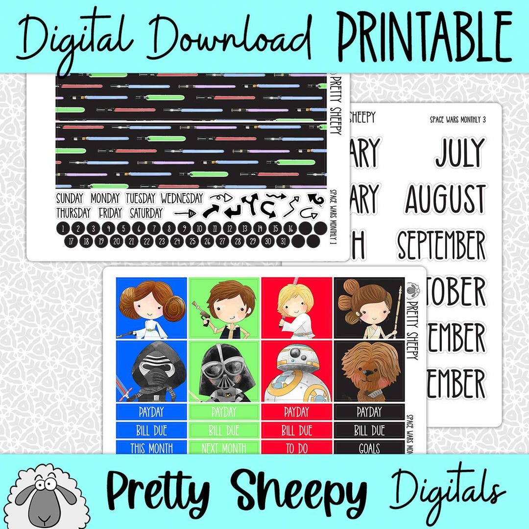 Space Wars Printable Monthly Planner Stickers | Star Wars Disney PNG ...