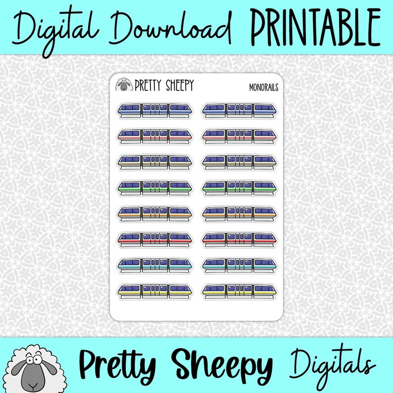 Monorails Printable Stickers PNG Digital Download Stickers Print Your ...